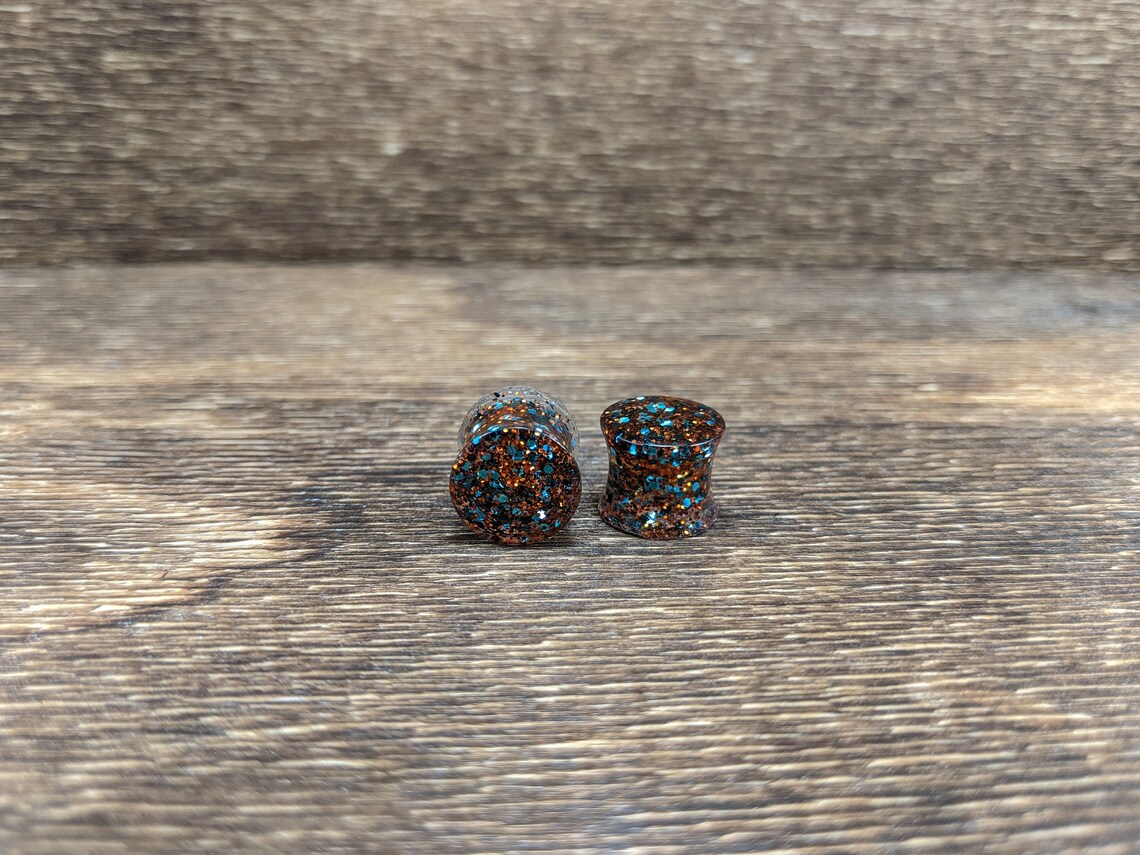 Teal Blue and Orange Glitter Plugs, Glitter Plugs, Glitter Gauges ...
