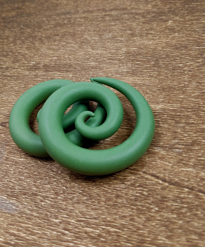 Matte Green Spiral Gauges Gauged Earrings Handmade Polymer - Etsy