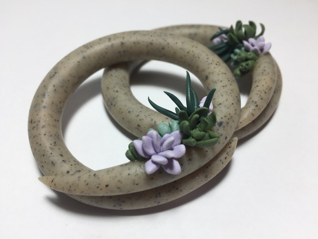Granite and Succulent Gauged Hoop Earrings for Stretched Ears, Handmade ...