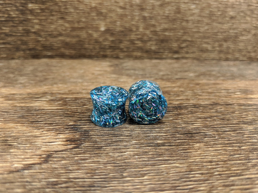 Blue Holo Glitter Plugs, Glitter Plugs, Glitter Gauges, Double Flare ...