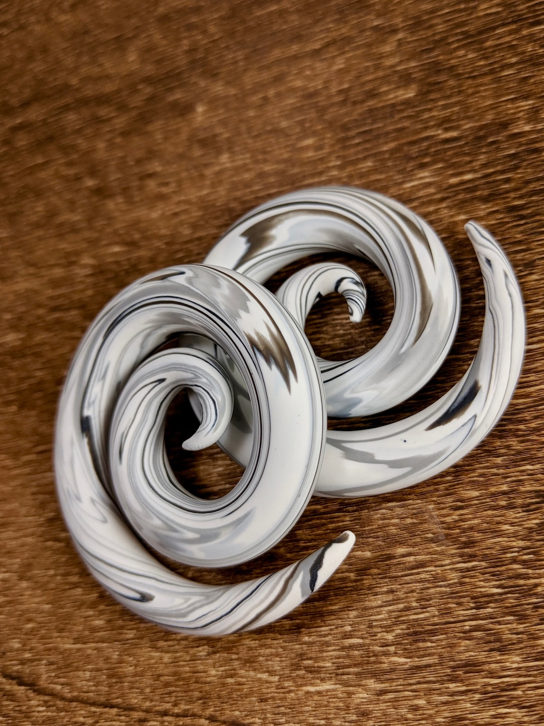 Faux Marble Spiral Gauges, White Black Grey Marble, Lightweight Gauges ...