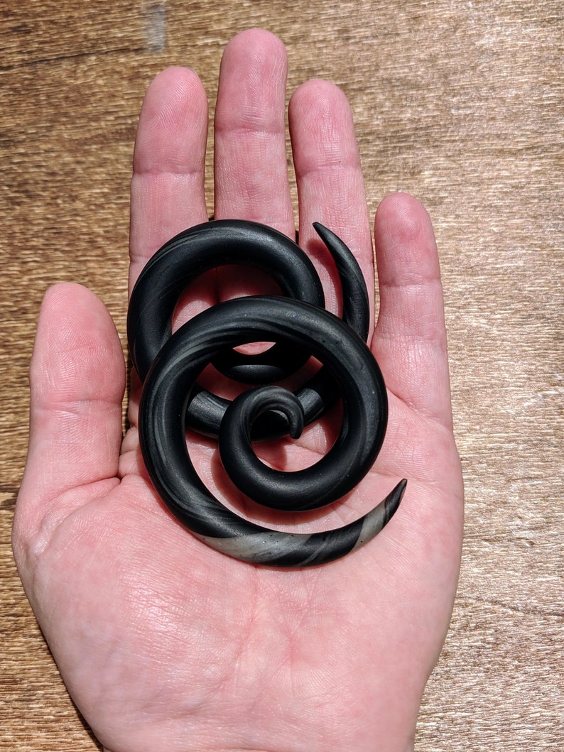 Black Granite Graphite Marbled Gauges, Handmade Clay Gauges, Gauged ...