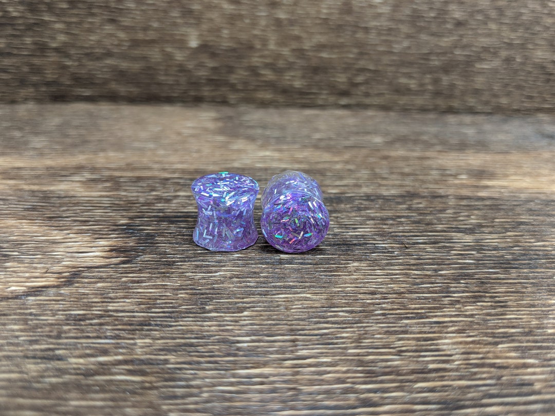 Holo Purple Glitter Plugs, Lavender Plugs, Glitter Gauges, Double Flare ...
