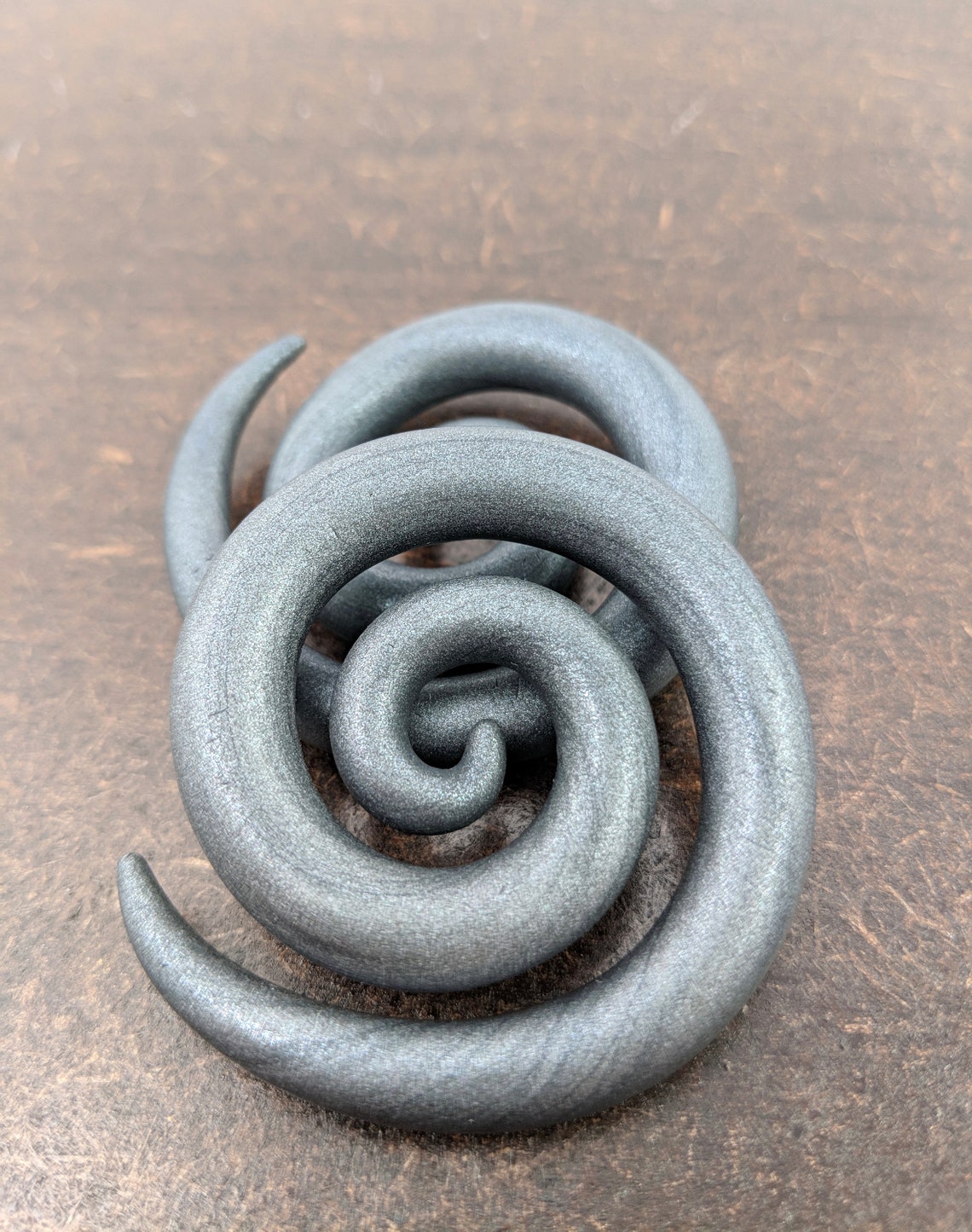 Solid Grey Graphite Metallic Spiral Earrings for Gauged Ears | Etsy