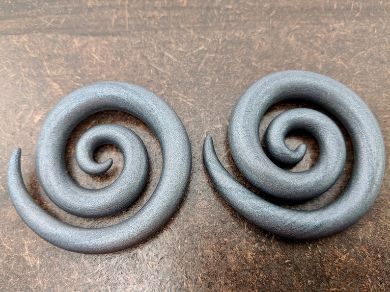 Solid Grey Graphite Metallic Spiral Earrings for Gauged Ears - Etsy