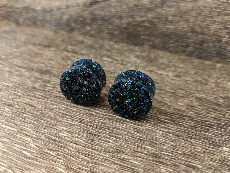 Galaxy Plugs Space Plugs Black Glitter Gauges Double Flare | Etsy