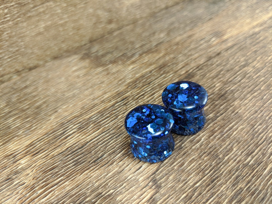 Royal Blue Glitter Round Plugs, Royal Blue Gauges, Double Flare Plugs ...