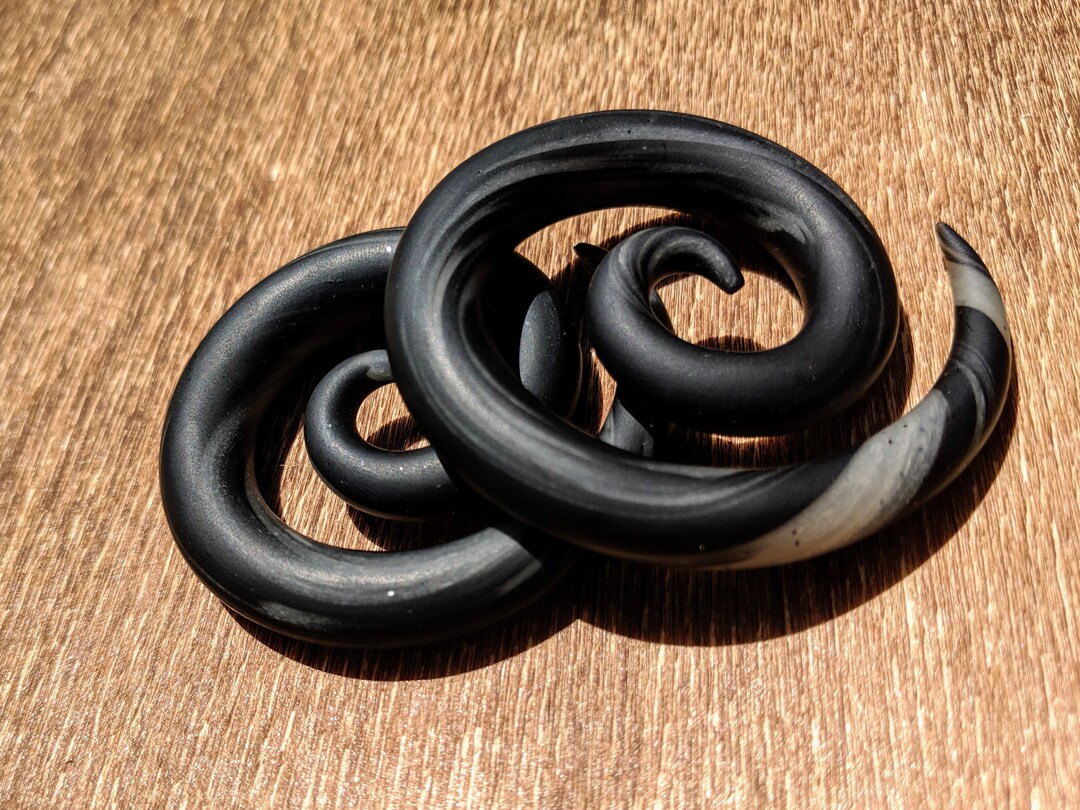 Black Granite Graphite Marbled Gauges, Handmade Clay Gauges, Gauged ...