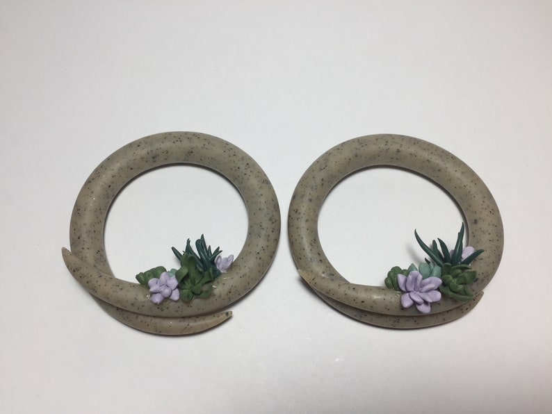 Granite and Succulent Gauged Hoop Earrings for Stretched Ears - Etsy