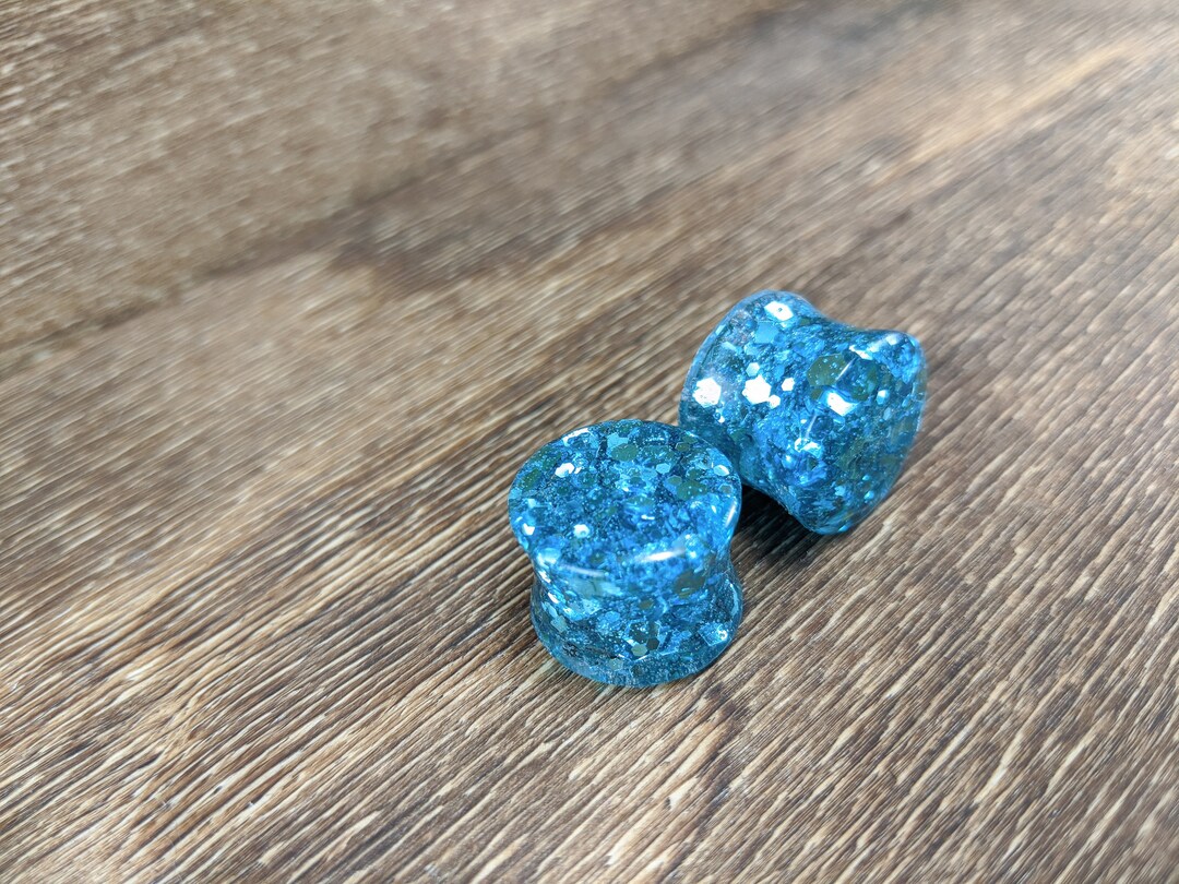 Sky Blue Glitter Round Plugs, Sky Blue Gauges, Double Flare Plugs ...