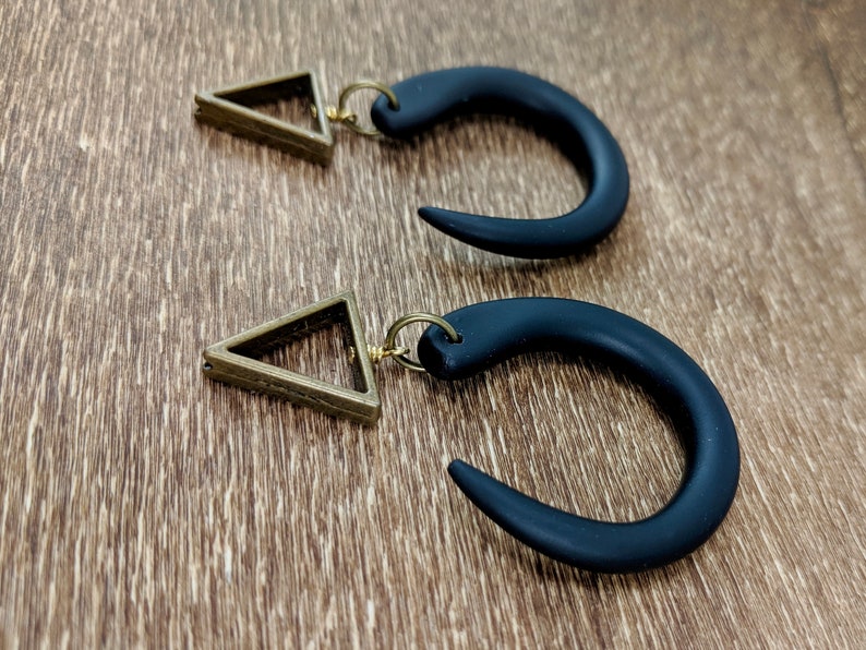 Triangle Gauged Hoop Earrings, Brass Triangle, Geometric Gauges, Clay ...