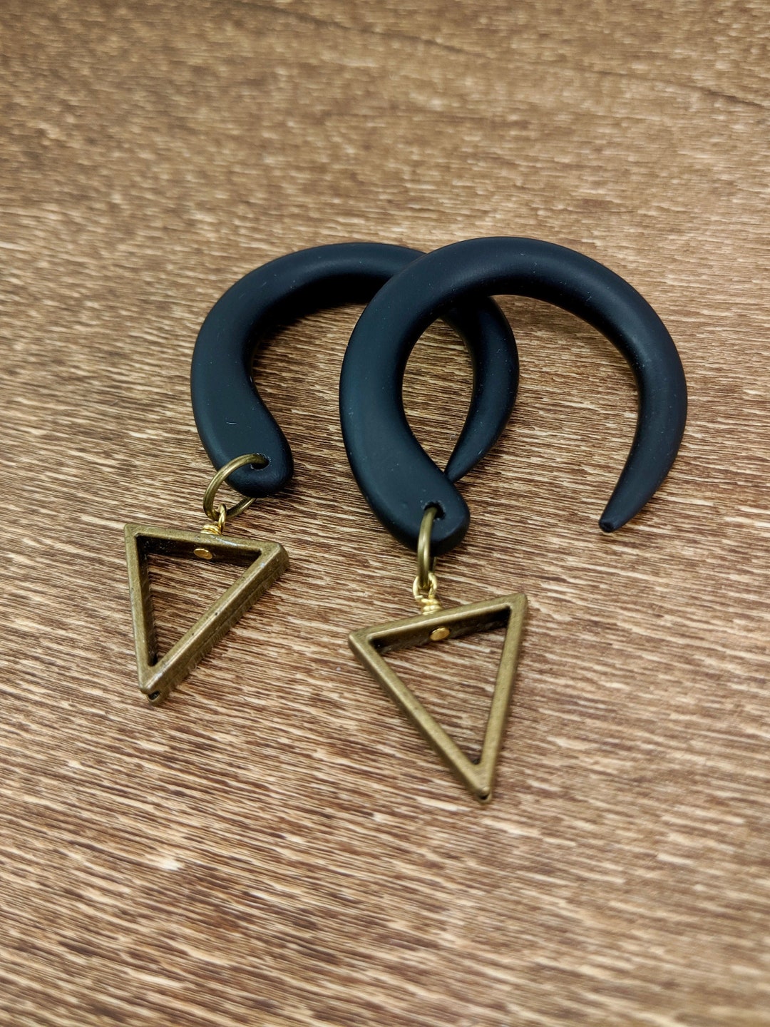 Triangle Gauged Hoop Earrings, Brass Triangle, Geometric Gauges, Clay ...