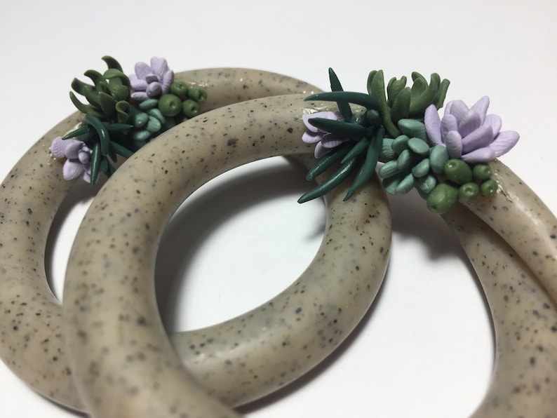 Granite and Succulent Gauged Hoop Earrings for Stretched Ears - Etsy