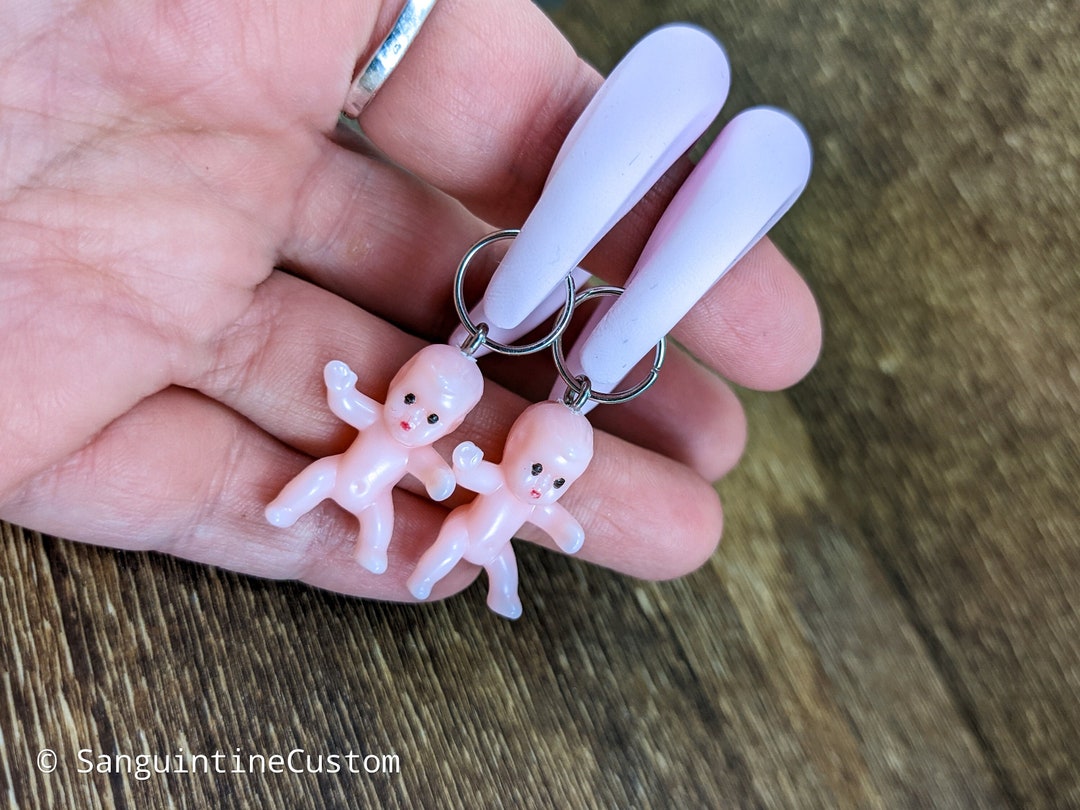 Pastel Pink Babies Dangle Gauged Hooks, Handmade Polymer Clay Taper ...