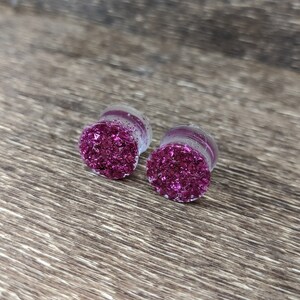 Hot Pink Glass Glitter Plugs Pink Glitter Plugs Glitter - Etsy