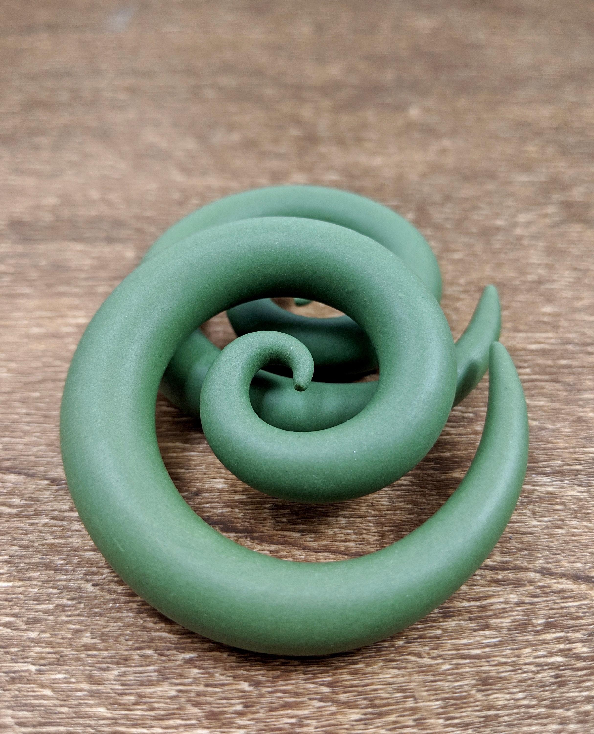 Matte Green Spiral Gauges Gauged Earrings Handmade Polymer | Etsy