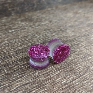Hot Pink Glass Glitter Plugs Pink Glitter Plugs Glitter - Etsy