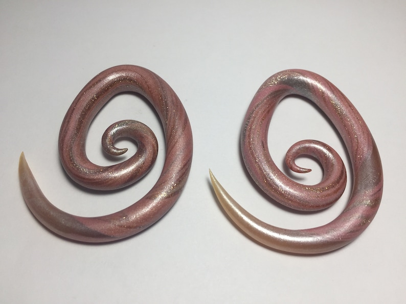 Rose Gold Silver and Translucent Tear Drop Spiral Earrings, Gauged ...