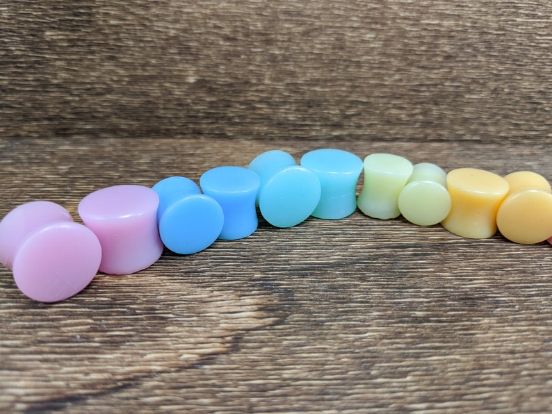 Pastel Rainbow Plug Set, Six Color Plug Set, Round Gauges, Double Flare ...
