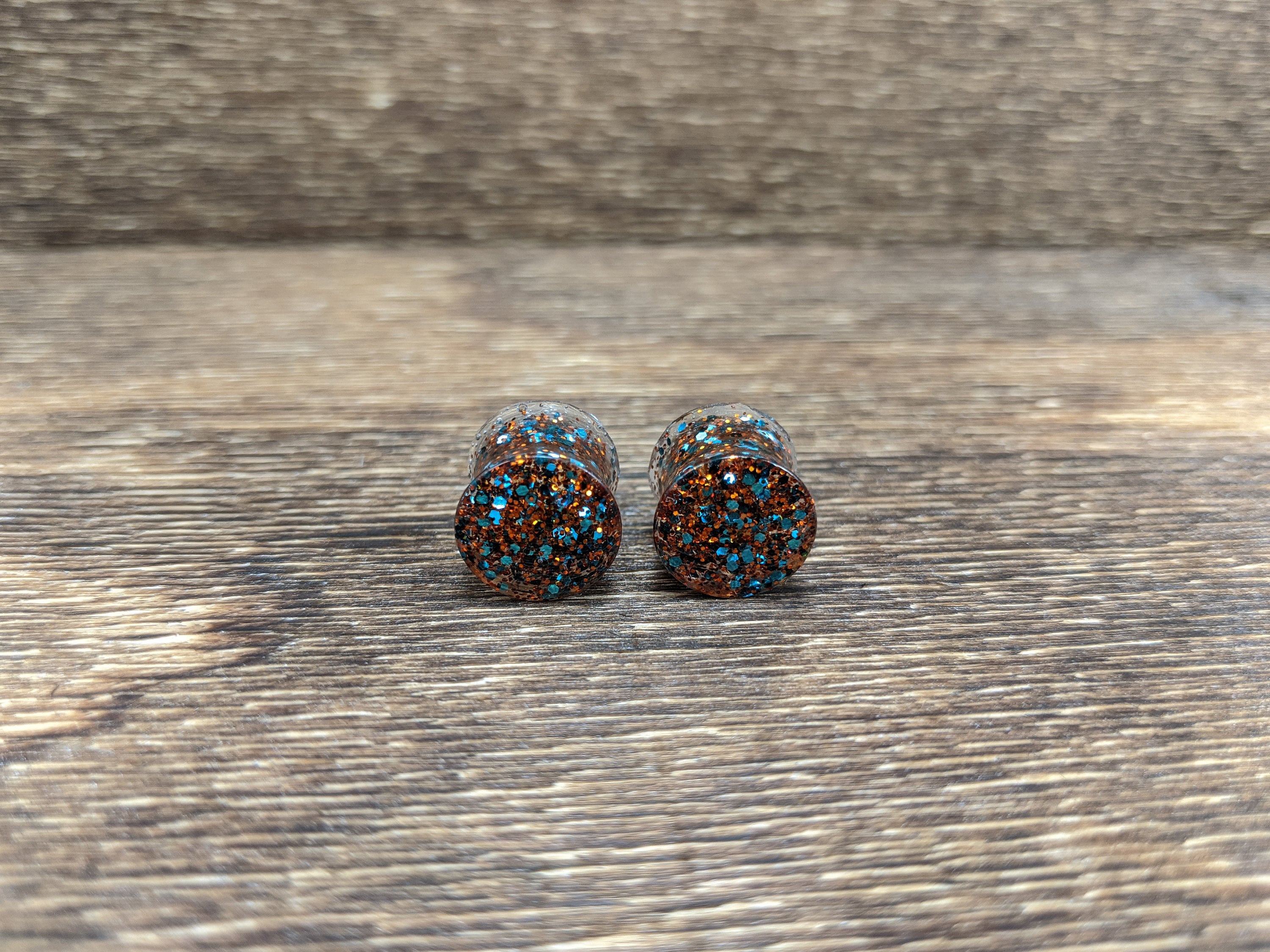 Teal Blue and Orange Glitter Plugs, Glitter Plugs, Glitter Gauges ...