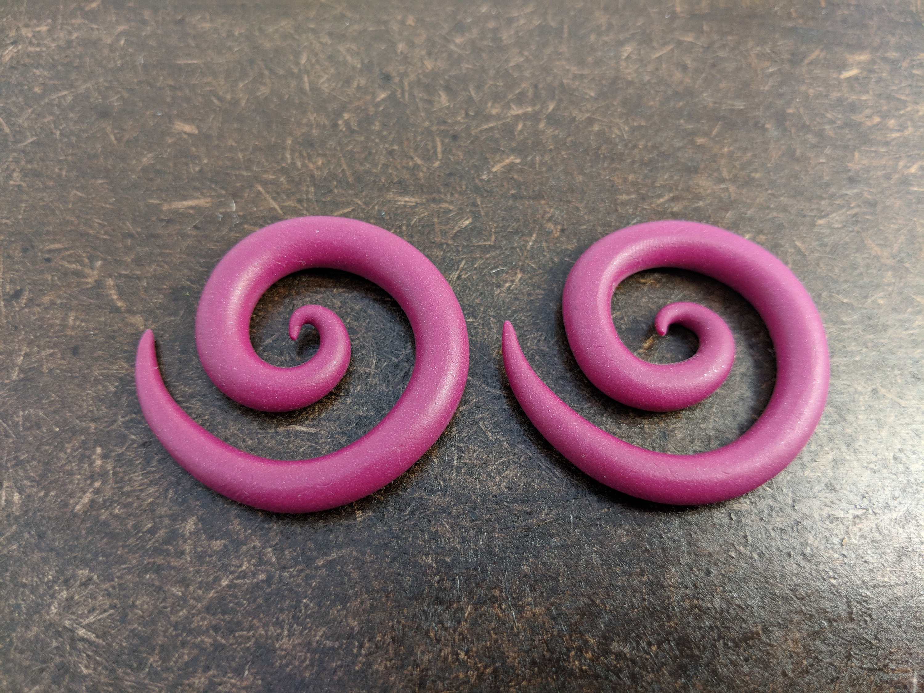 Small Magenta Simple Spiral Earrings for Gauged Ears, Large Gauge Sizes ...