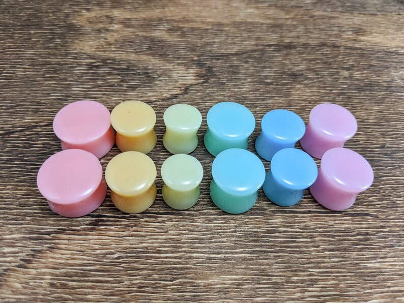 Pastel Rainbow Plug Set, Six Color Plug Set, Round Gauges, Double Flare ...