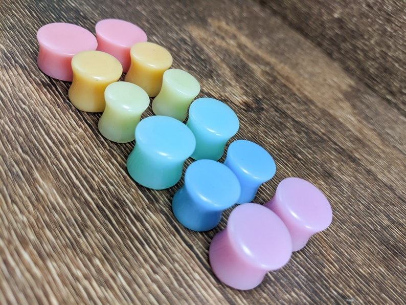 Pastel Rainbow Plug Set, Six Color Plug Set, Round Gauges, Double Flare ...