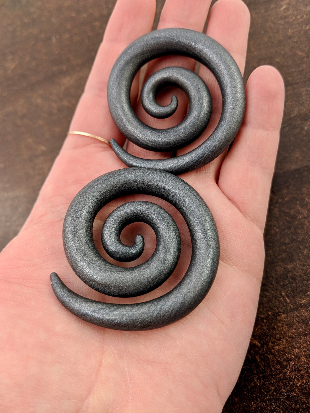 Solid Grey Graphite Metallic Spiral Earrings for Gauged Ears, Jewelry ...