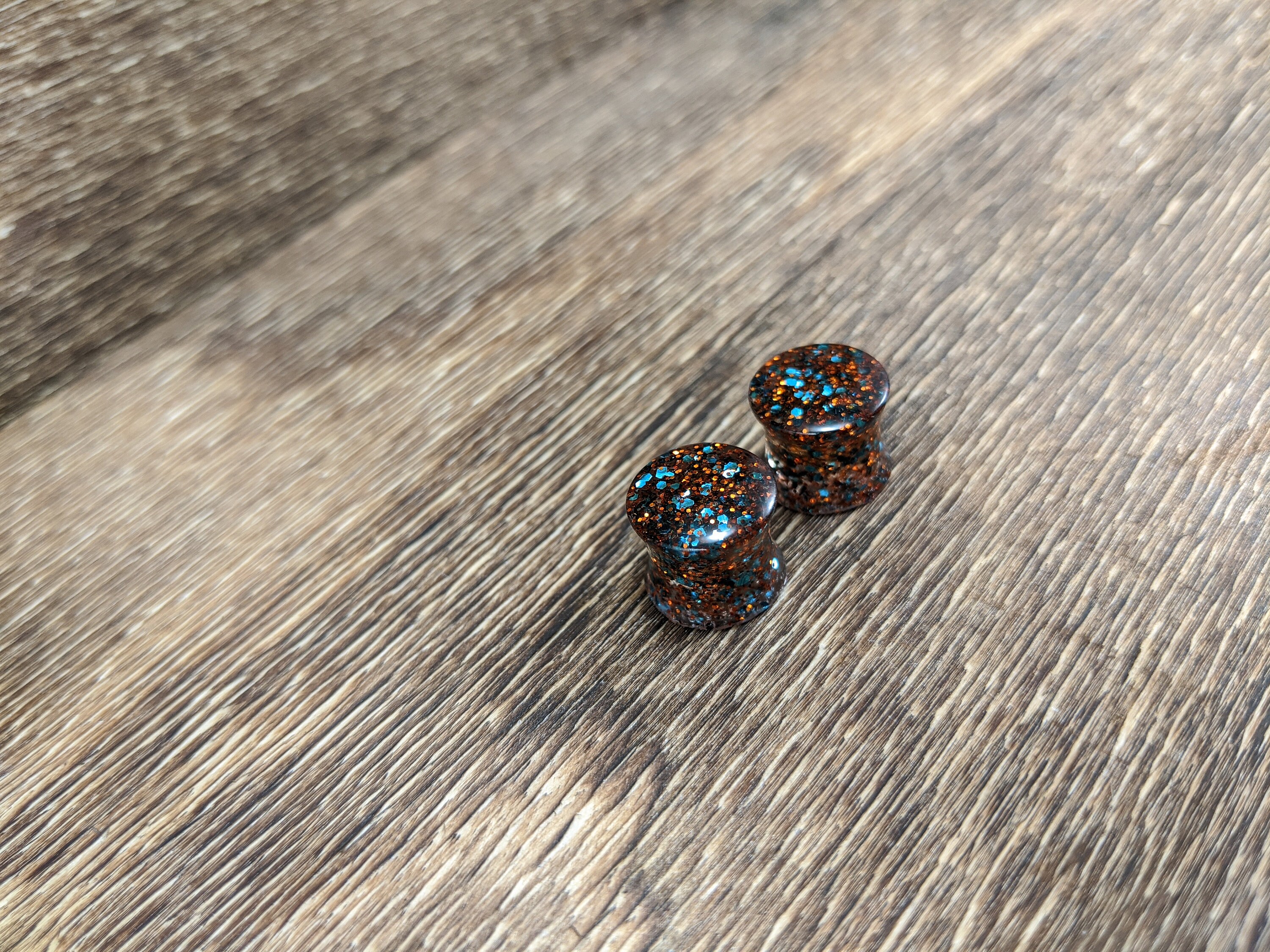 Teal Blue and Orange Glitter Plugs, Glitter Plugs, Glitter Gauges ...