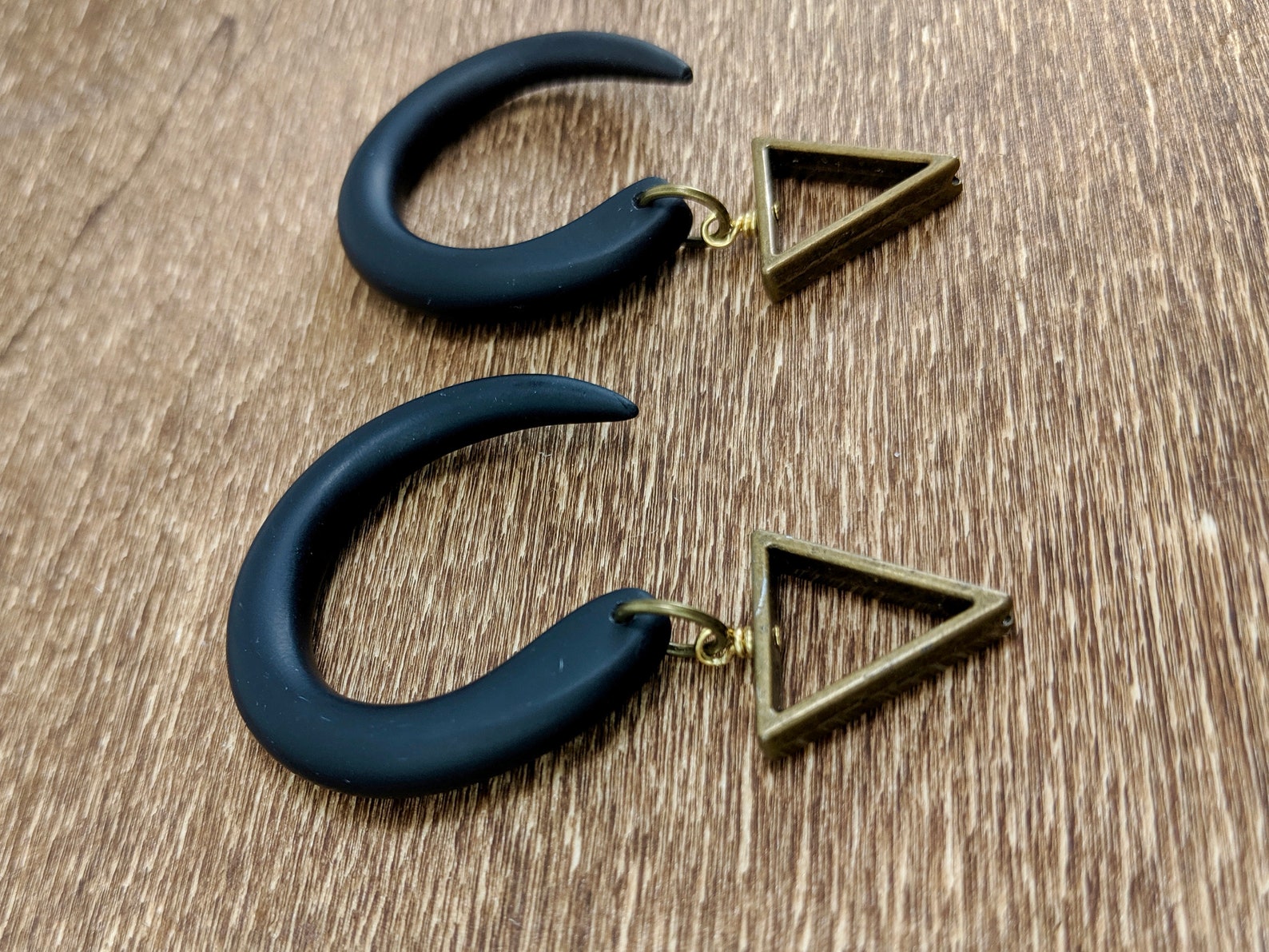 Triangle Gauged Hoop Earrings, Brass Triangle, Geometric Gauges, Clay ...