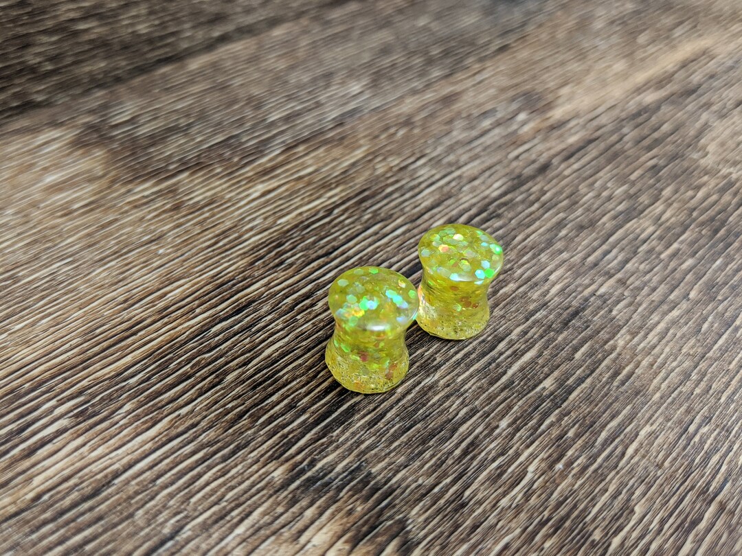 Chunky Glitter Lemon Yellow Plugs, Glitter Plugs, Yellow Gauges, Double ...