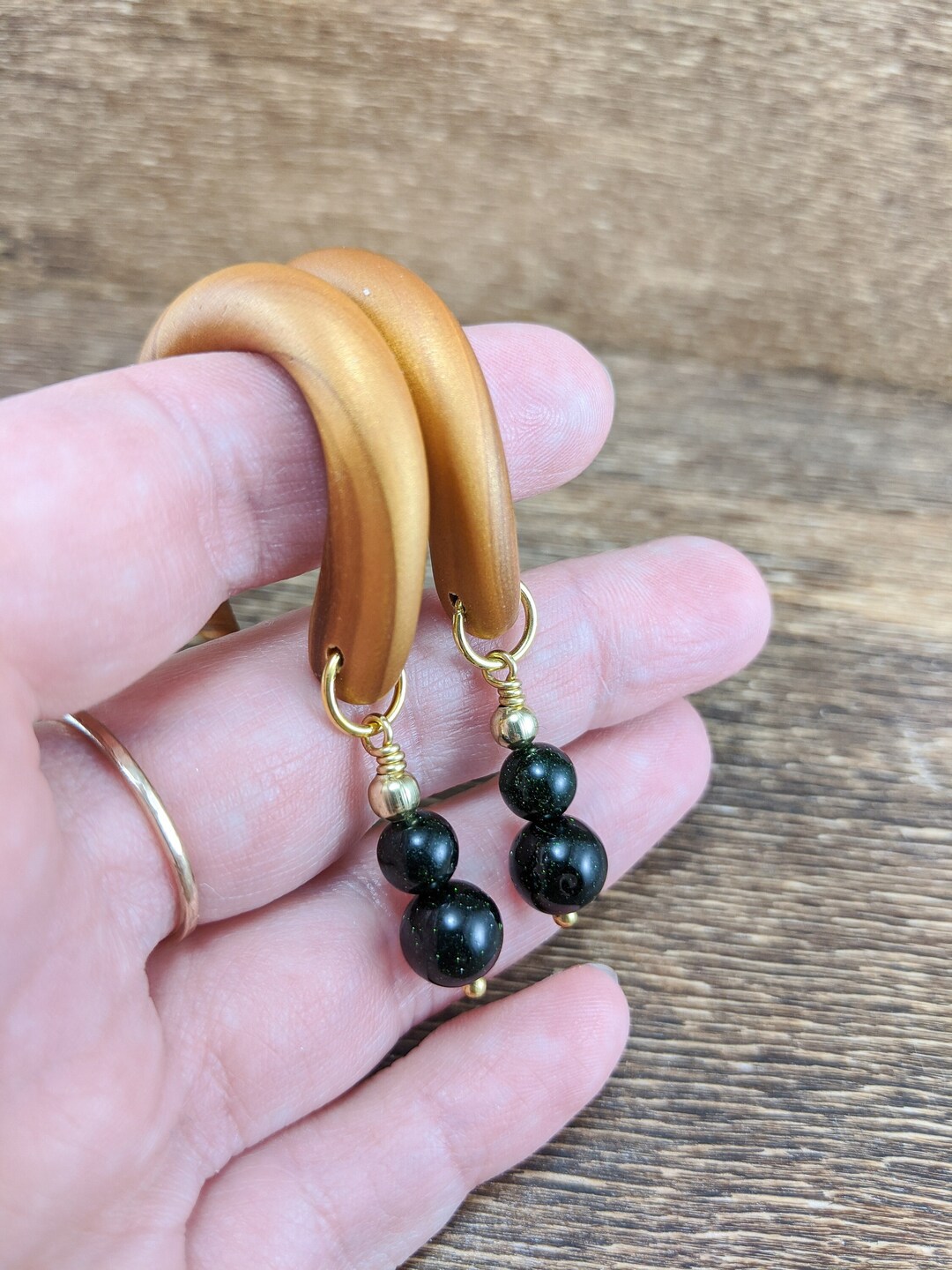 Green Goldstone Gauged Hooks, Clay Gauges, Dangle Gauges, Goldstone ...