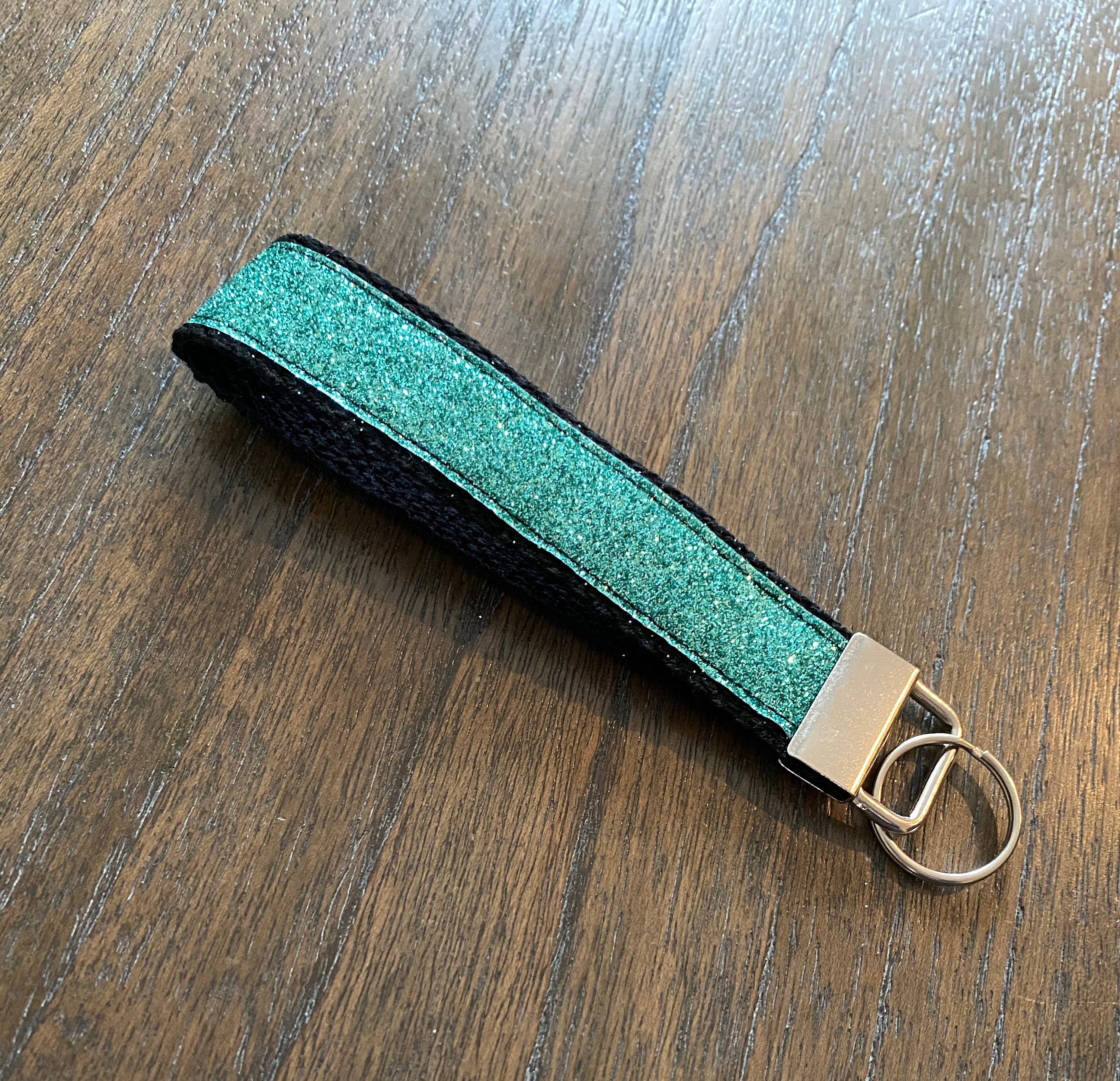 Teal Key Fob Teal Wristlet Glitter Keychain Wristlet Teal - Etsy