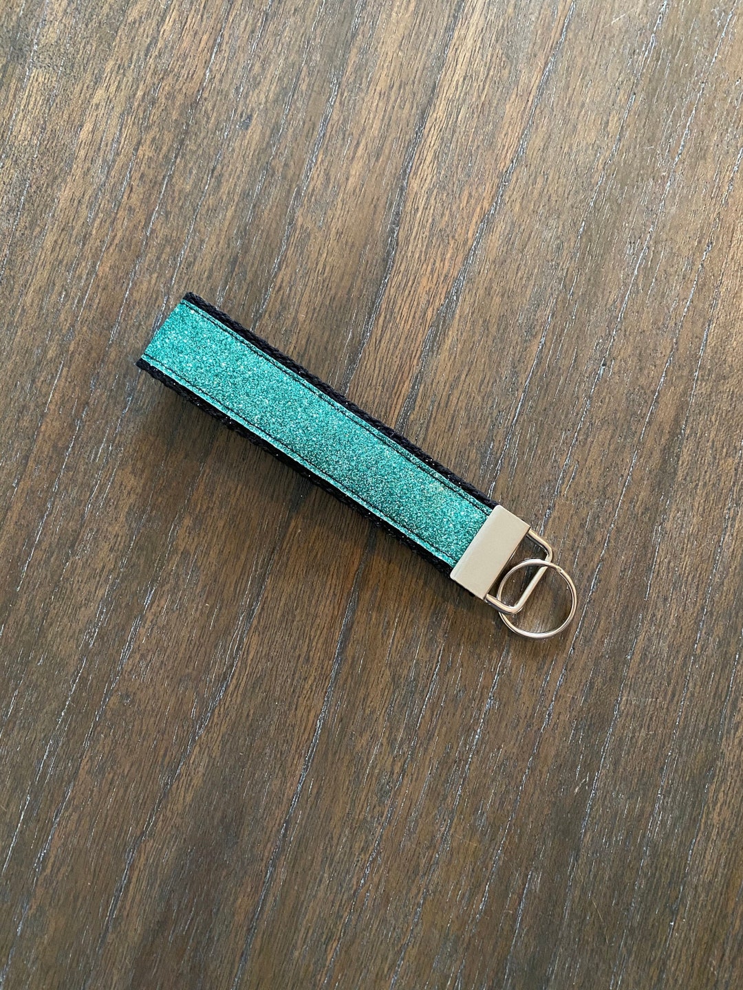 Teal Key Fob, Teal Wristlet, Glitter Keychain Wristlet, Teal and Black ...