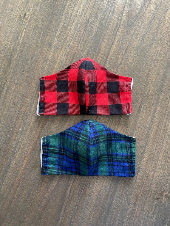 Face Mask Winter Face Maskplaid Face Covering Green Blue - Etsy