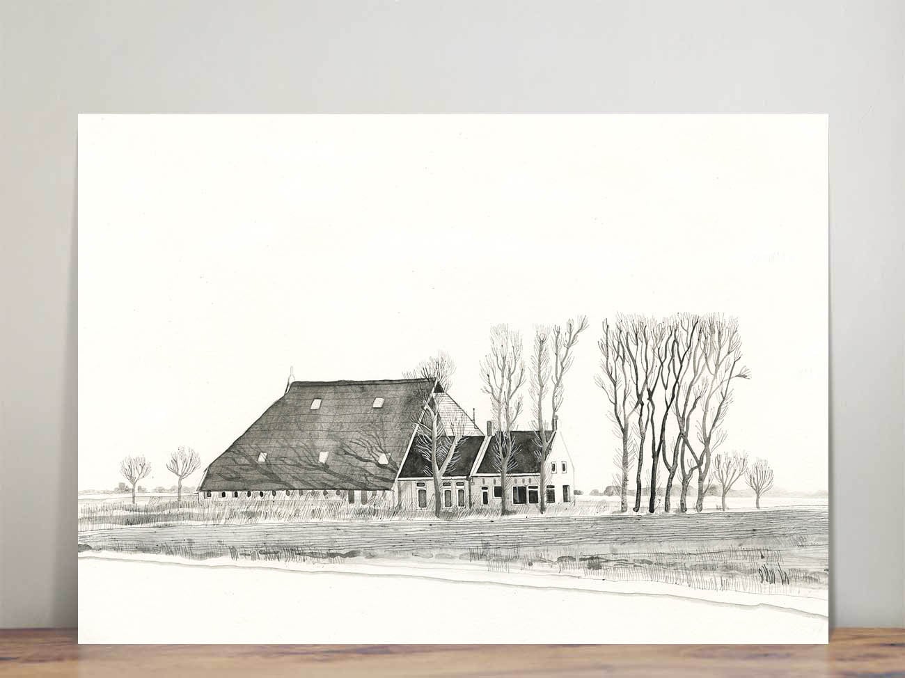 Dutch Landscape - Drawing - Illustration - Wall Art - Art Print - Pen ...