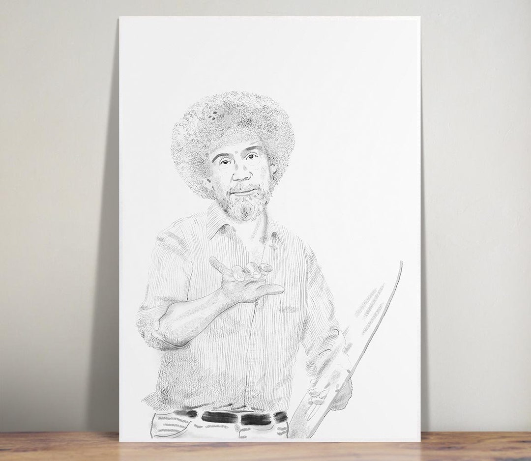 Bob Ross - Joy of Painting - Print - Wall Art - Portrait - Ink Drawing ...