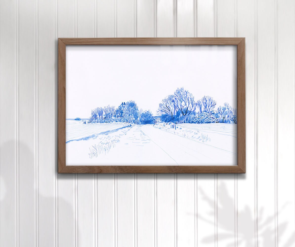 Dutch Landscape Sketch Illustration Wall Art Art Print Pen and Ink Home ...