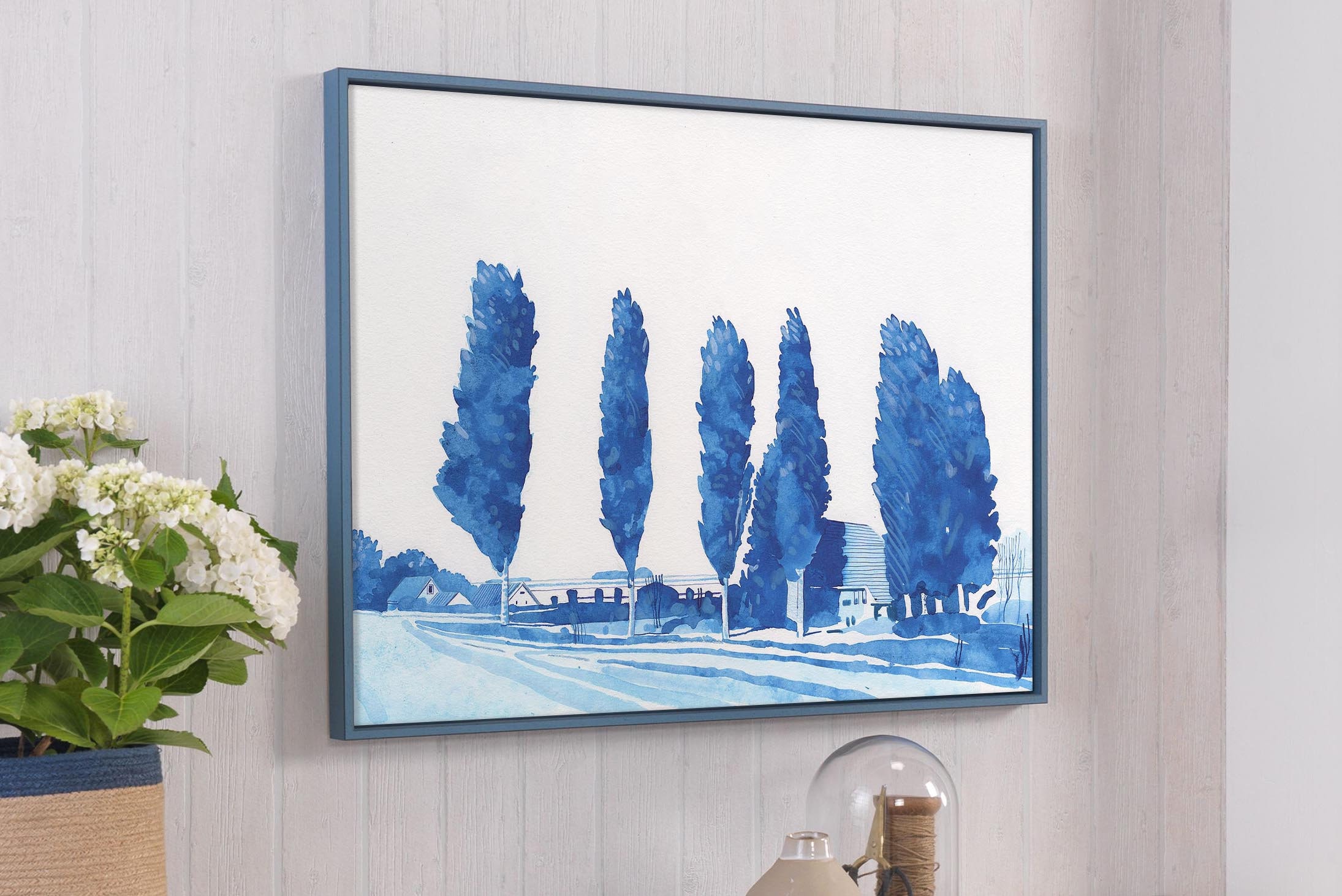 Blue Trees Landscape Illustration Wall Art Art Print - Etsy