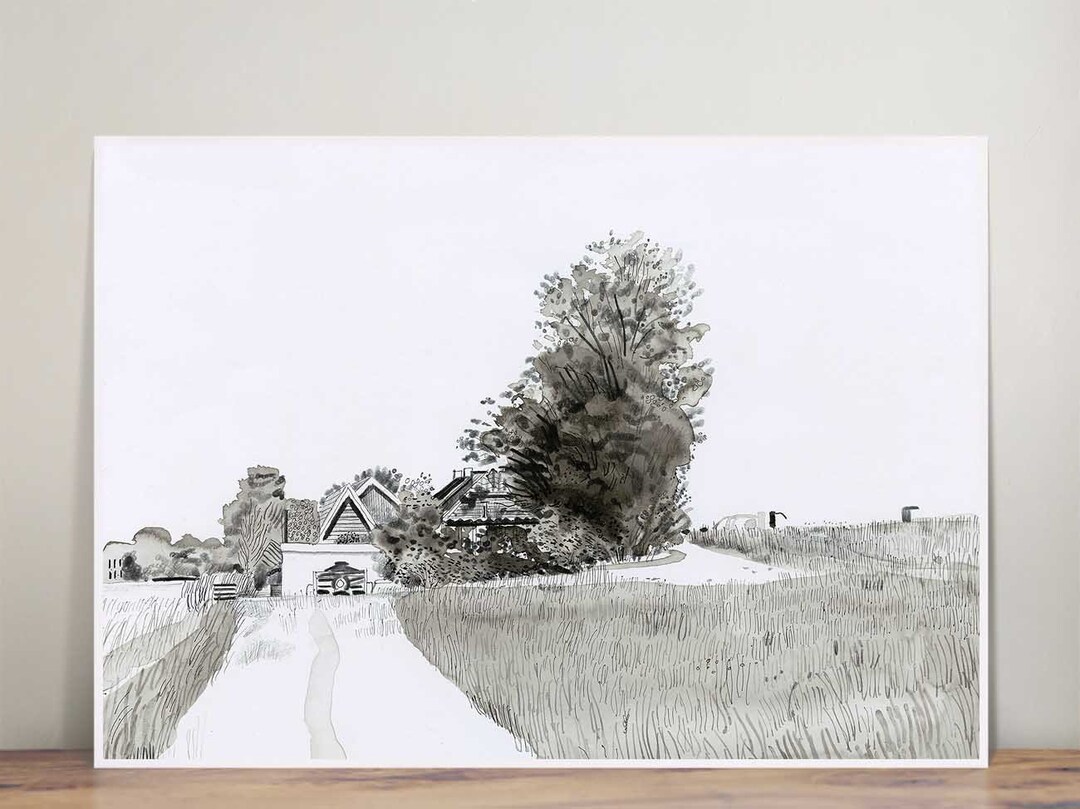 Dutch Landscape - Sketch - Illustration - Wall Art - Art Print - Pen ...