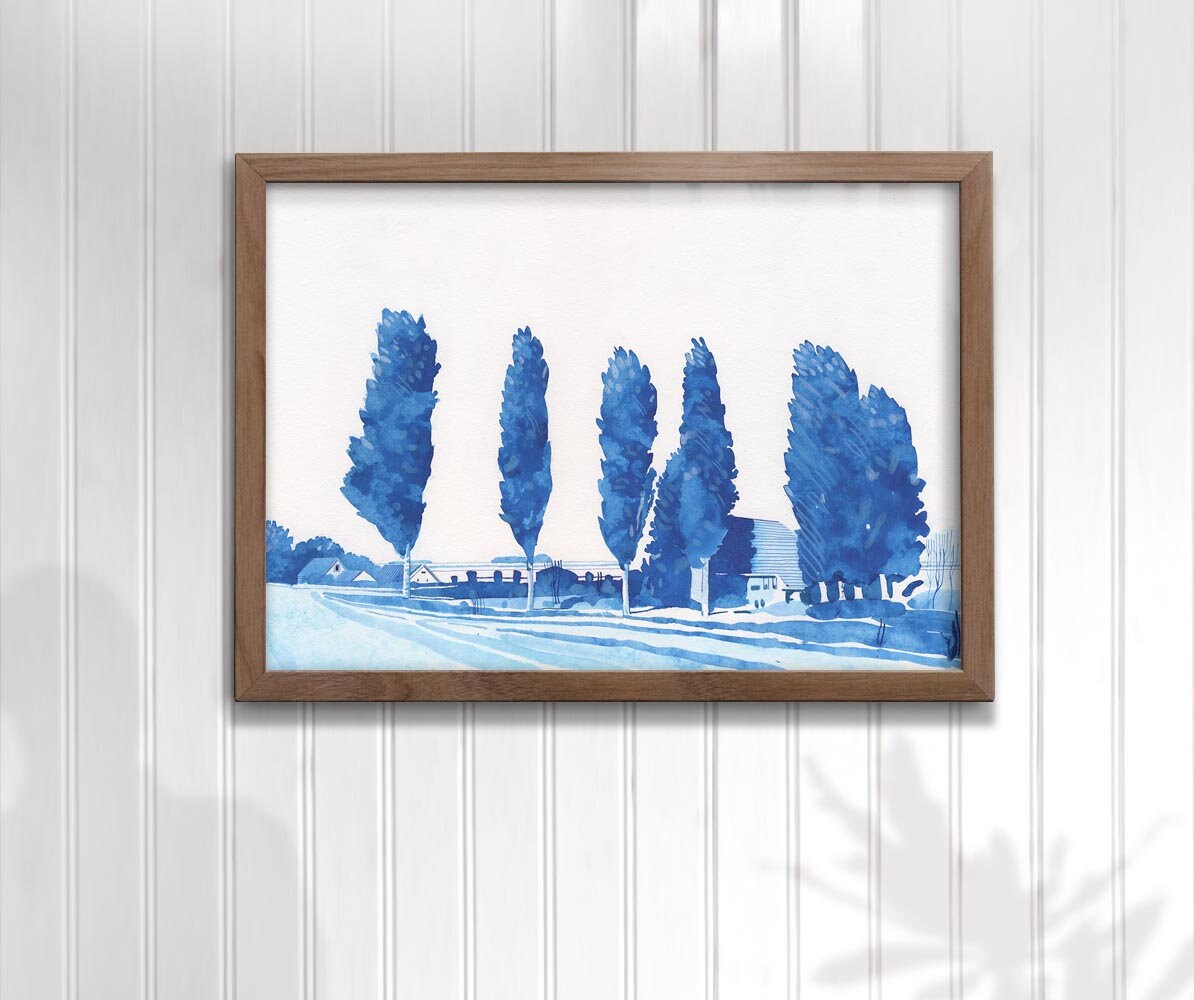 Blue Trees Landscape Illustration Wall Art Art Print - Etsy