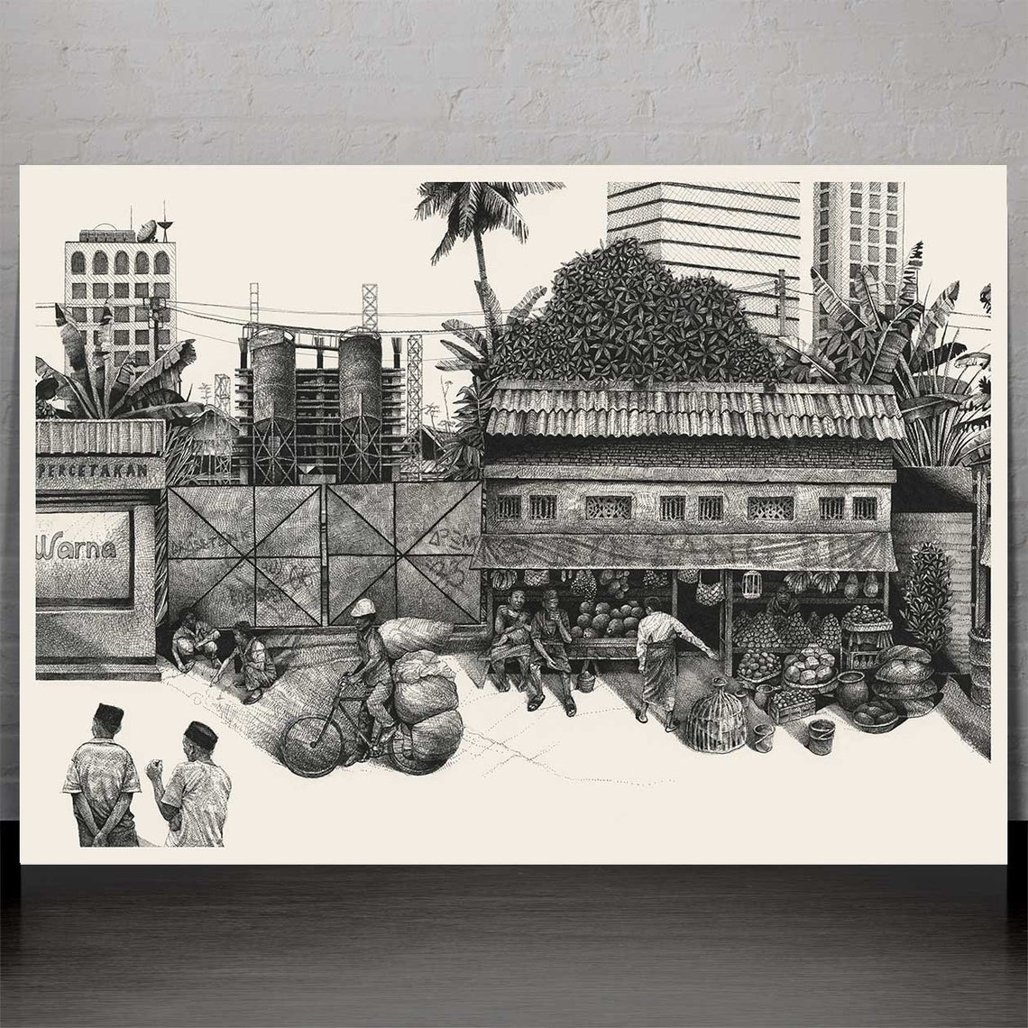 Jakarta street 2 drawing illustration wall art art | Etsy