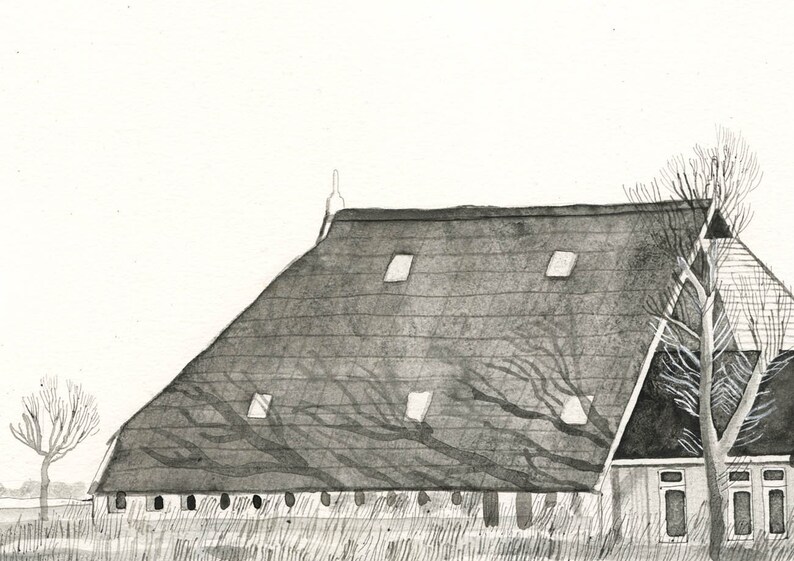 Dutch Landscape - Drawing - Illustration - Wall Art - Art Print - Pen ...