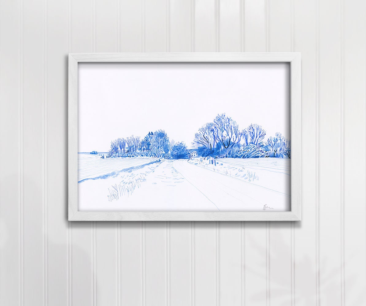 Dutch Landscape Sketch Illustration Wall Art Art Print Pen and Ink Home ...