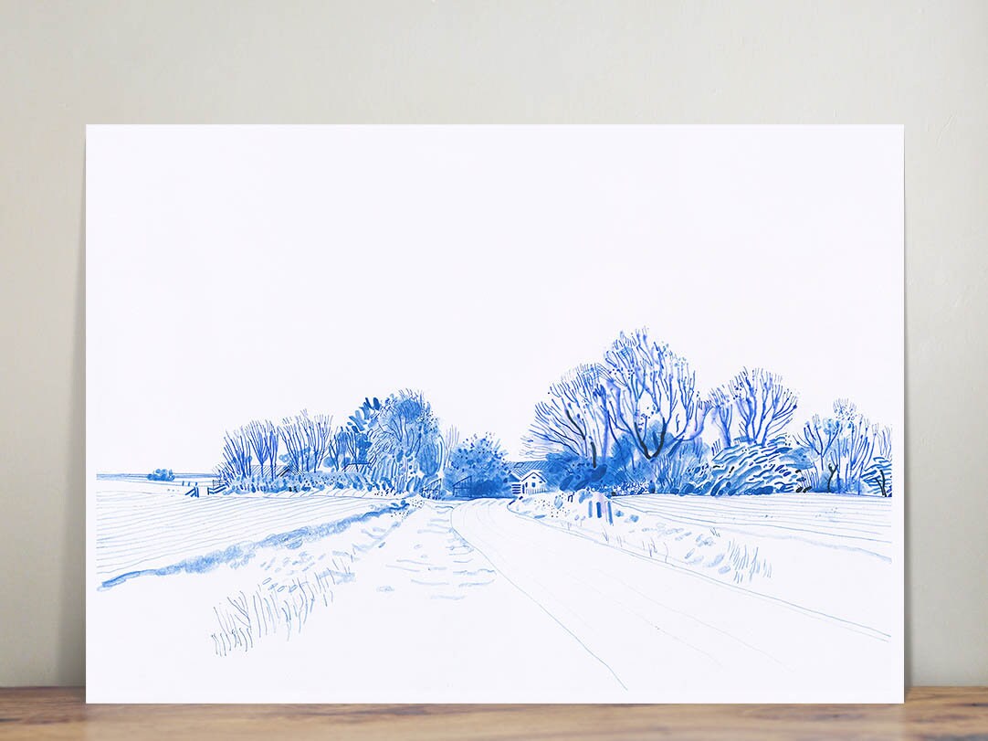 Dutch Landscape Sketch Illustration Wall Art Art Print Pen and Ink Home ...