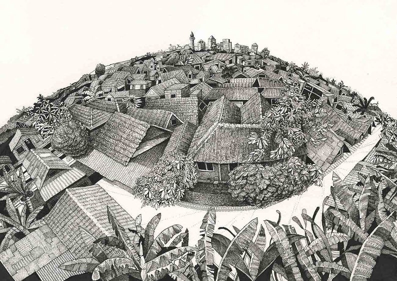 Jakarta Art Print | Detailed Pen & Ink Illustration | Indonesia Wall ...