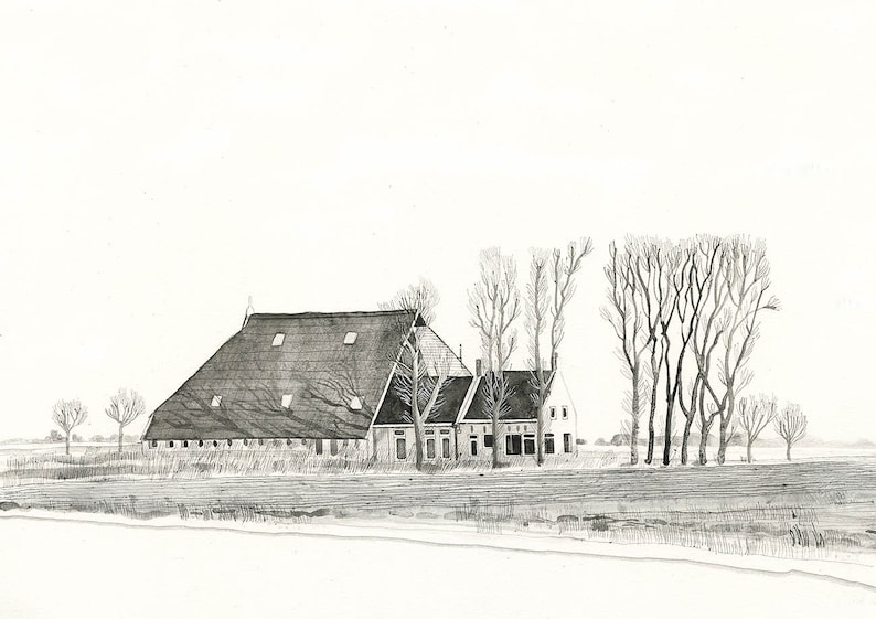 Dutch Landscape - Drawing - Illustration - Wall Art - Art Print - Pen ...