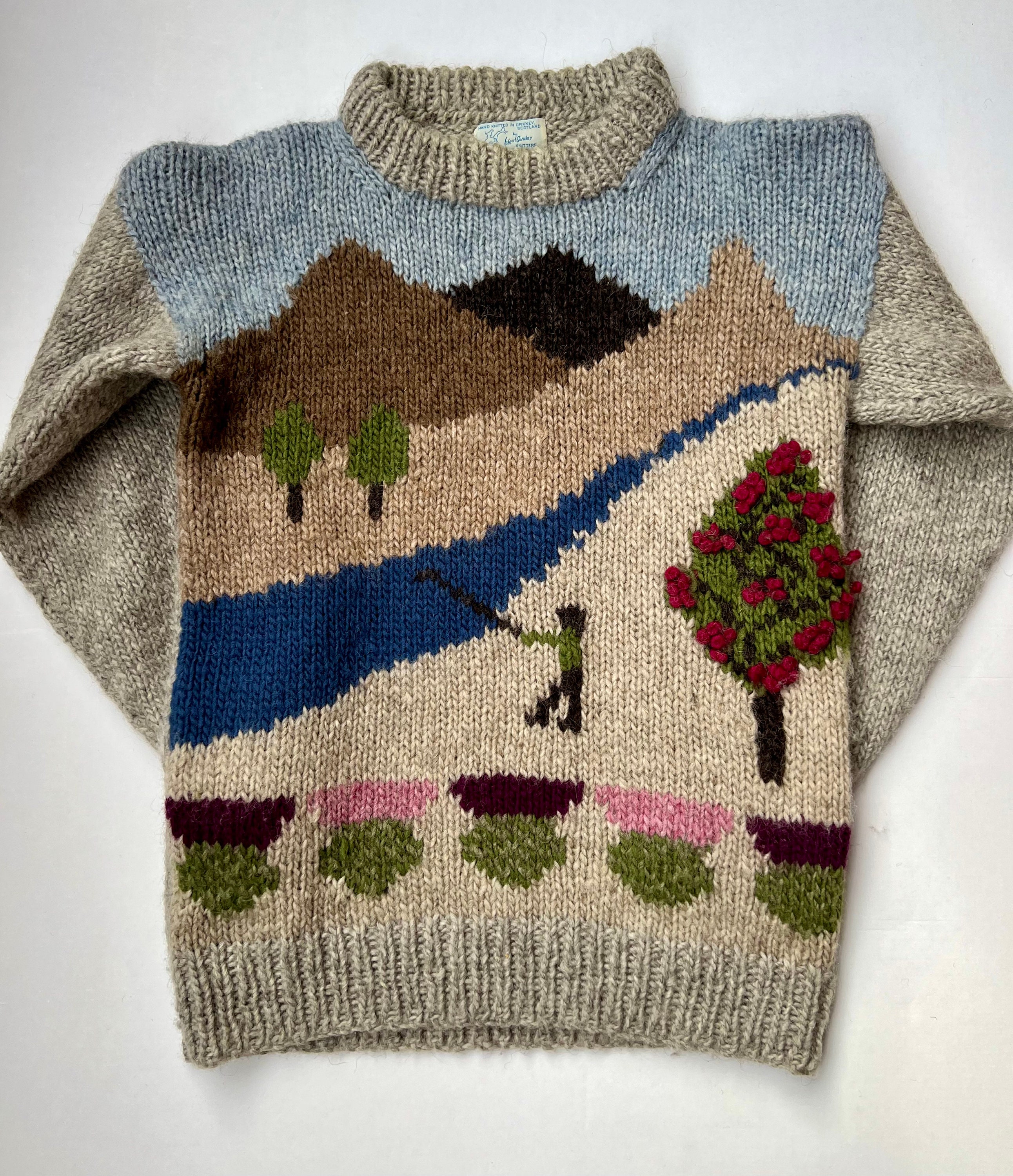 Vintage Large Scenic Wool Sweater, Hand Knit in Scotland, Fisherman on ...