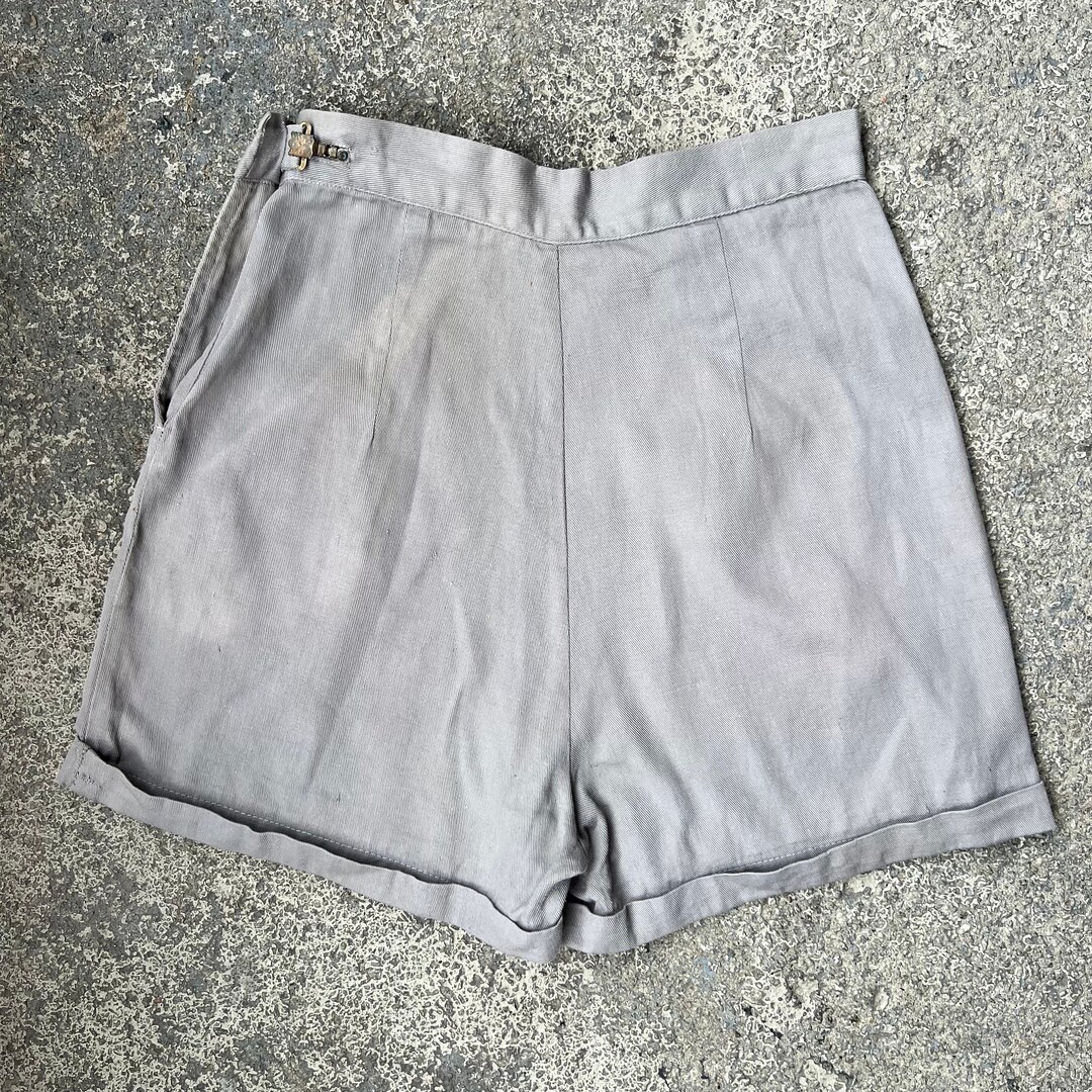 Vintage 50s 26 27 28 Side Zip Shorts, Gray Cotton Twill With Adjustable ...