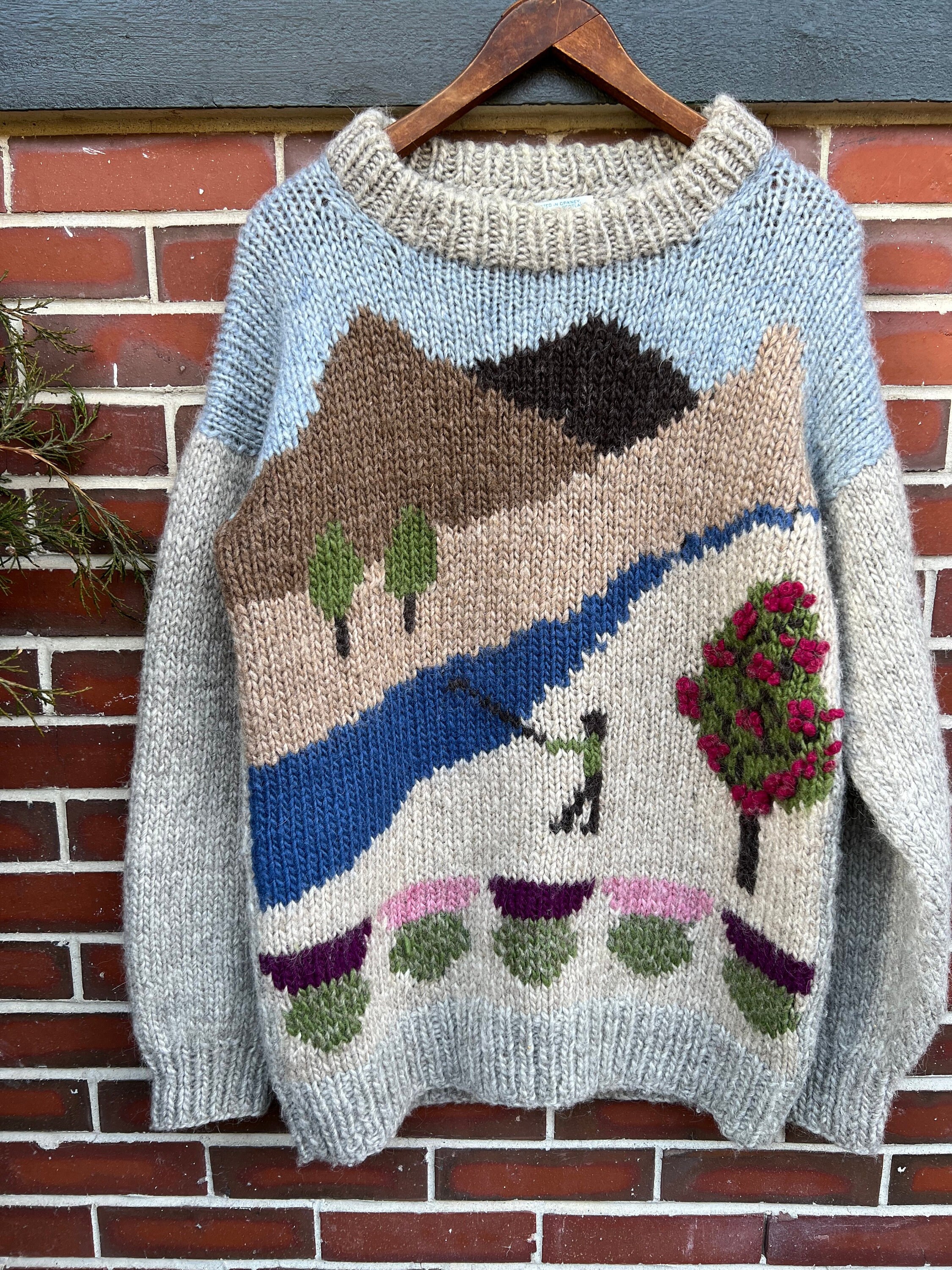 Vintage Large Scenic Wool Sweater, Hand Knit in Scotland, Fisherman on ...